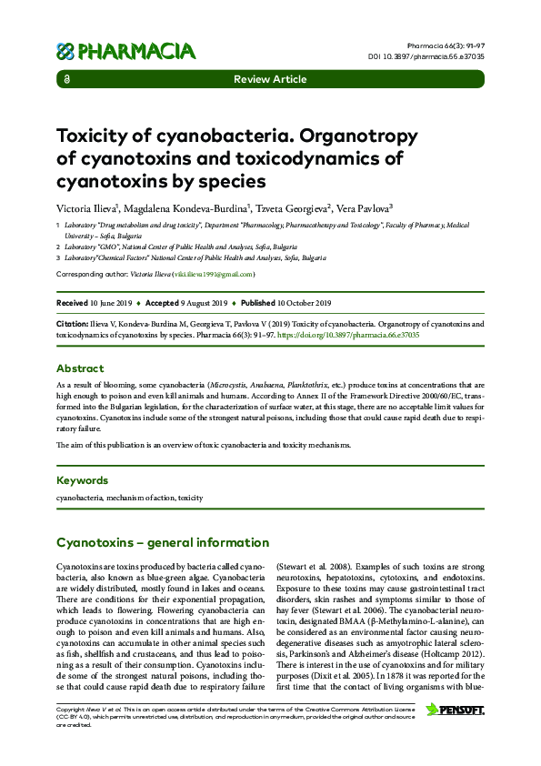 (PDF) Toxicity of cyanobacteria. Organotropy of cyanotoxins and ...