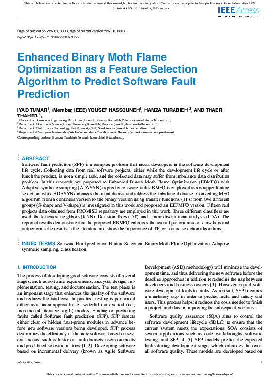 Pdf Enhanced Binary Moth Flame Optimization As A Feature Selection Algorithm To Predict