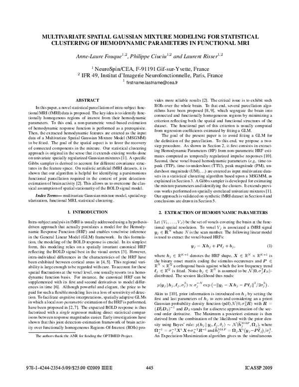Pdf Multivariate Spatial Gaussian Mixture Modeling For Statistical Clustering Of Hemodynamic