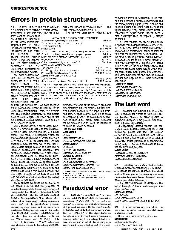 (PDF) Errors in protein structures