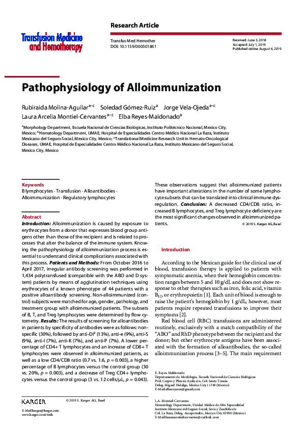 (PDF) Pathophysiology of Alloimmunization
