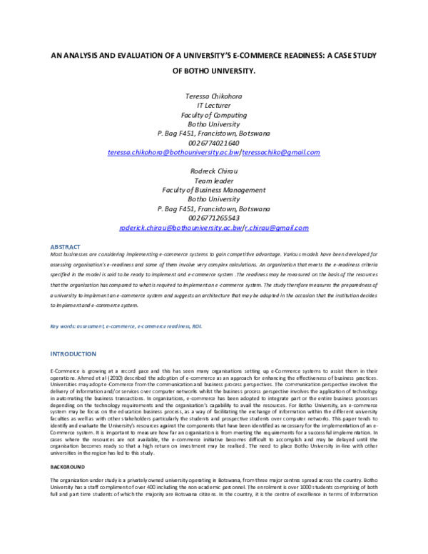 (PDF) An analysis and evaluation of a university’s e-commerce readiness