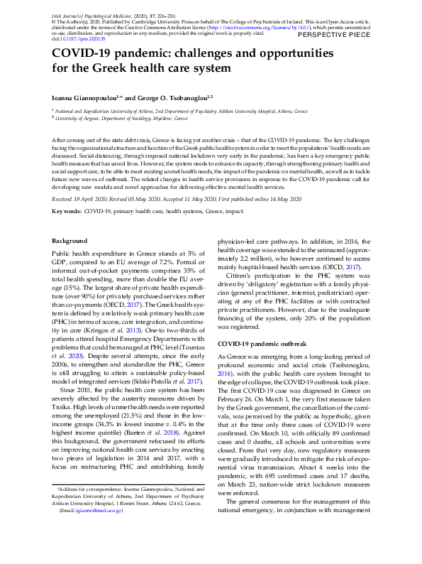(PDF) COVID-19 pandemic: challenges and opportunities for the Greek ...