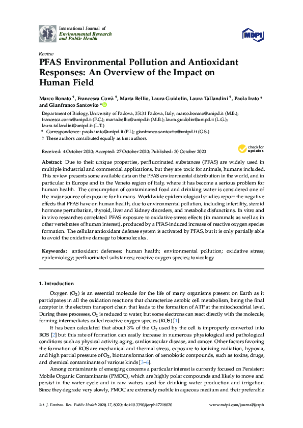 (PDF) PFAS Environmental Pollution and Antioxidant Responses: An ...