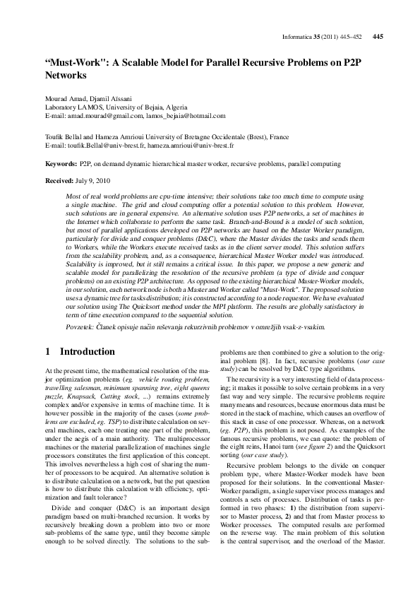 (PDF) 445 "Must-Work": A Scalable Model for Parallel Recursive Problems on P2P Networks