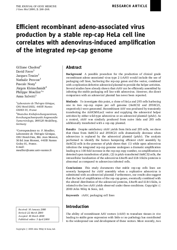 (PDF) Efficient recombinant adeno‐associated virus production by a ...