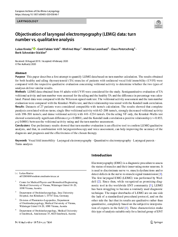 (PDF) Objectivation of laryngeal electromyography (LEMG) data: turn ...
