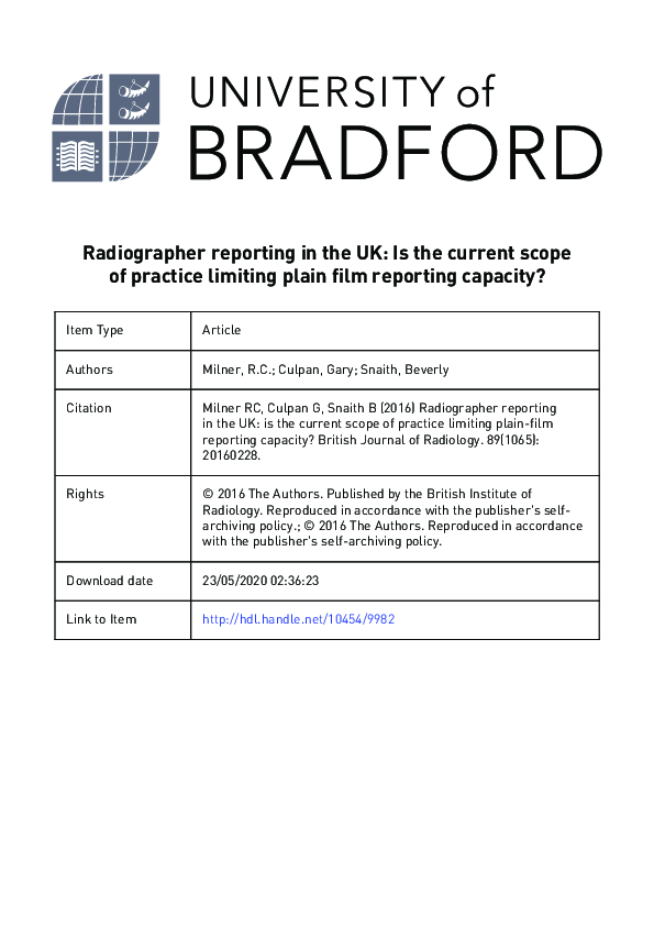 (PDF) Radiographer reporting in the UK: Is the current scope of ...