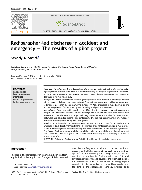 (PDF) Radiographer-led discharge in accident and emergency – The ...