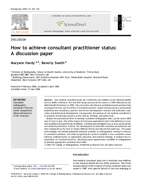 (PDF) How to achieve consultant practitioner status: A discussion paper ...