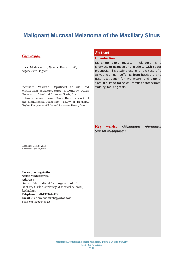 (PDF) Malignant Mucosal Melanoma of the Maxillary Sinus | nazanin ...