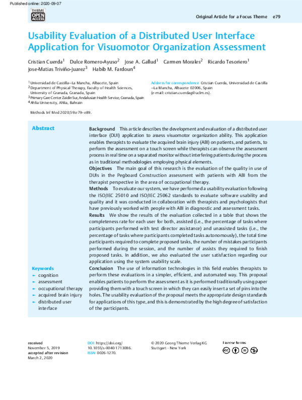 (PDF) Usability Evaluation of a Distributed User Interface Application for Visuomotor ...