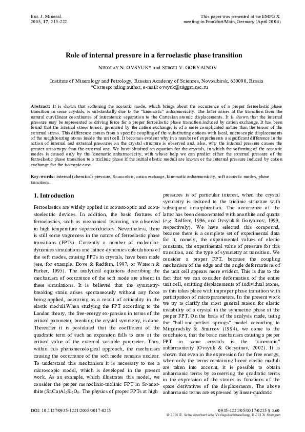 (PDF) Role of internal pressure in a ferroelastic phase transition