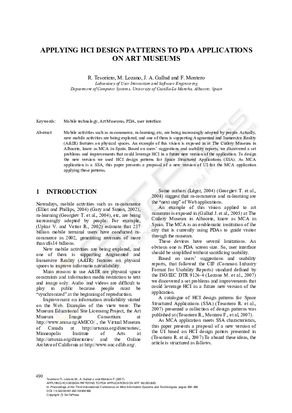 (PDF) Applying Hci Design Patterns to Pda Applications on Art Museums