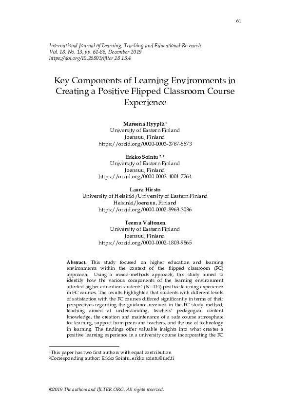(PDF) Key Components of Learning Environments in Creating a Positive ...
