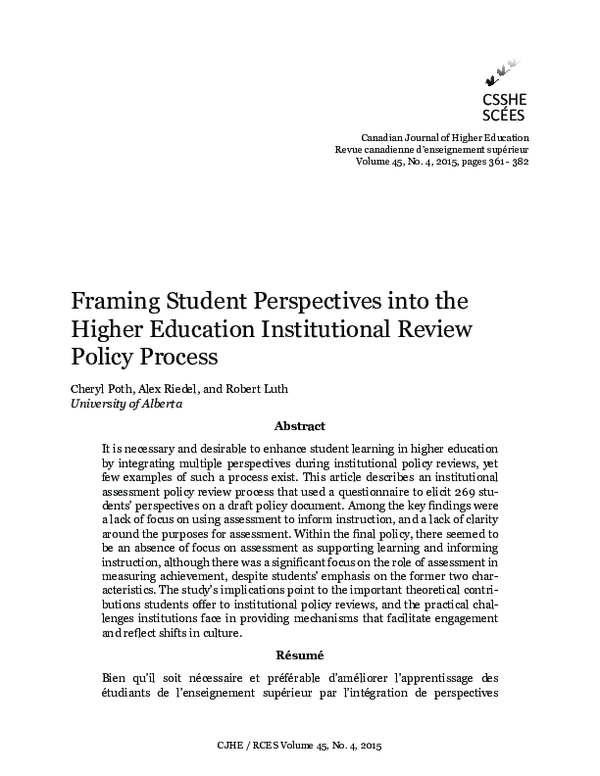 (PDF) Framing Student Perspectives into the Higher Education ...