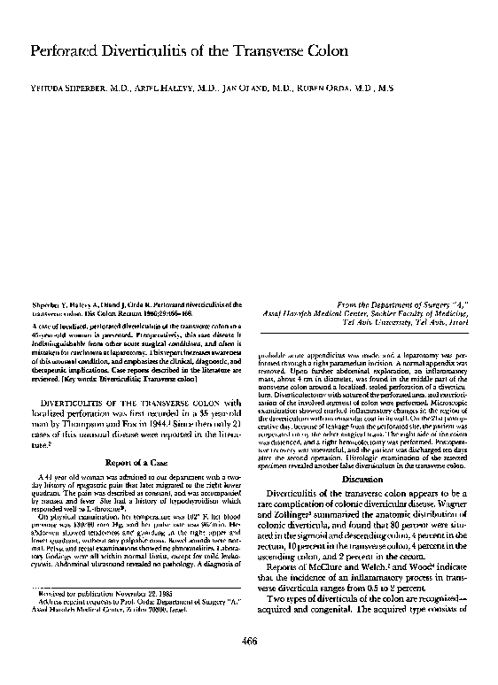 (PDF) Perforated diverticulitis of the transverse colon