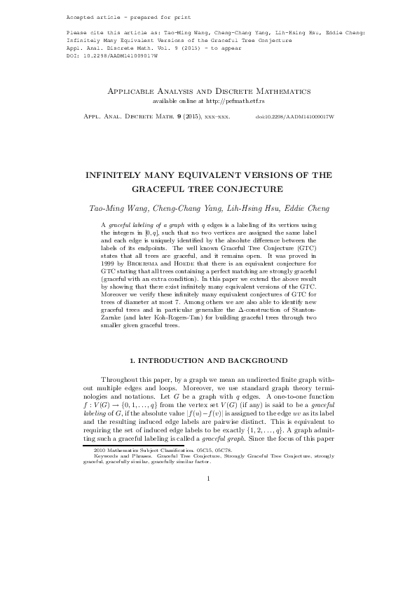 (PDF) Infinitely many equivalent versions of the graceful tree conjecture
