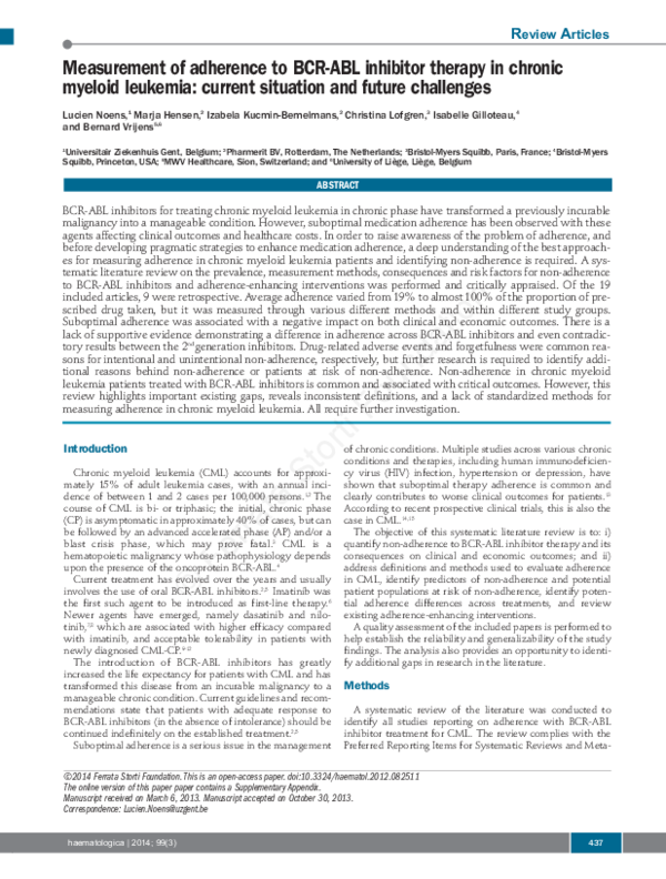 (PDF) Measurement of adherence to BCR-ABL inhibitor therapy in chronic ...