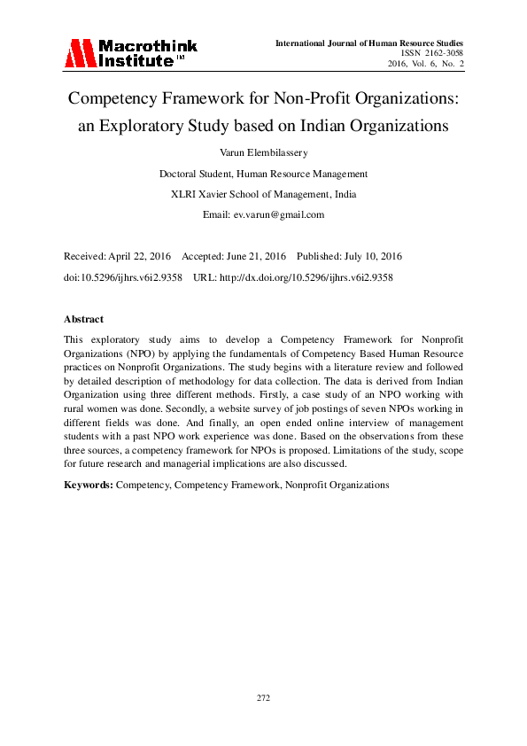 (PDF) Competency Framework for Non-Profit Organizations: An Exploratory ...