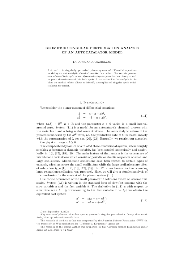 (PDF) Geometric singular perturbation analysis of an autocatalator model