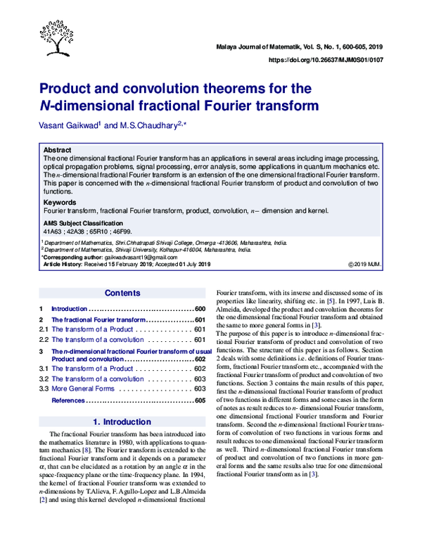 (PDF) Product and convolution theorems for the {\textit N} dimensional fractional Fourier transform