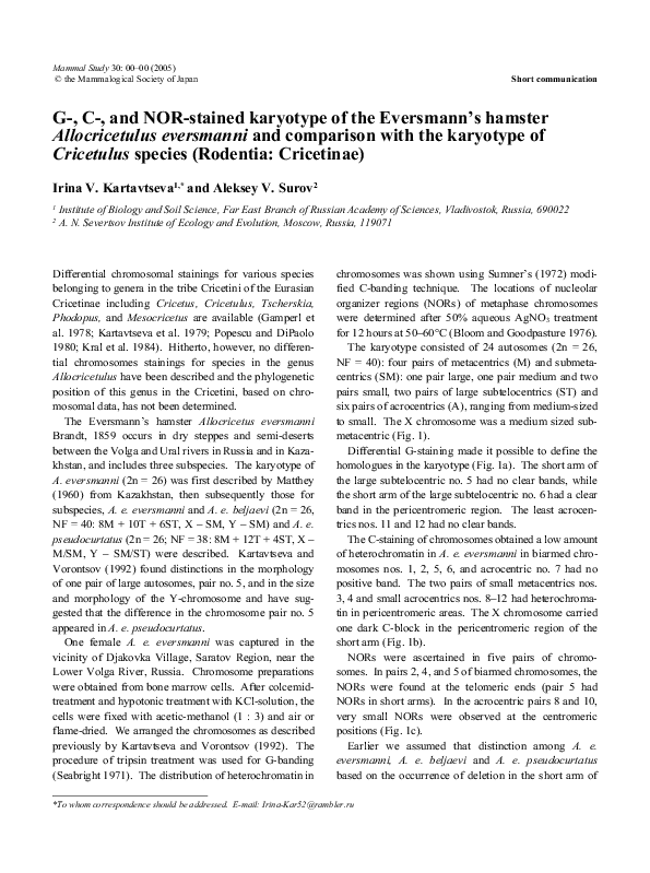 (PDF) G-, C-, and NOR-stained karyotype of the Eversmann's hamster ...