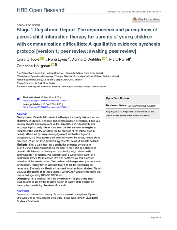 (PDF) Stage 1 Registered Report: The experiences and perceptions of ...