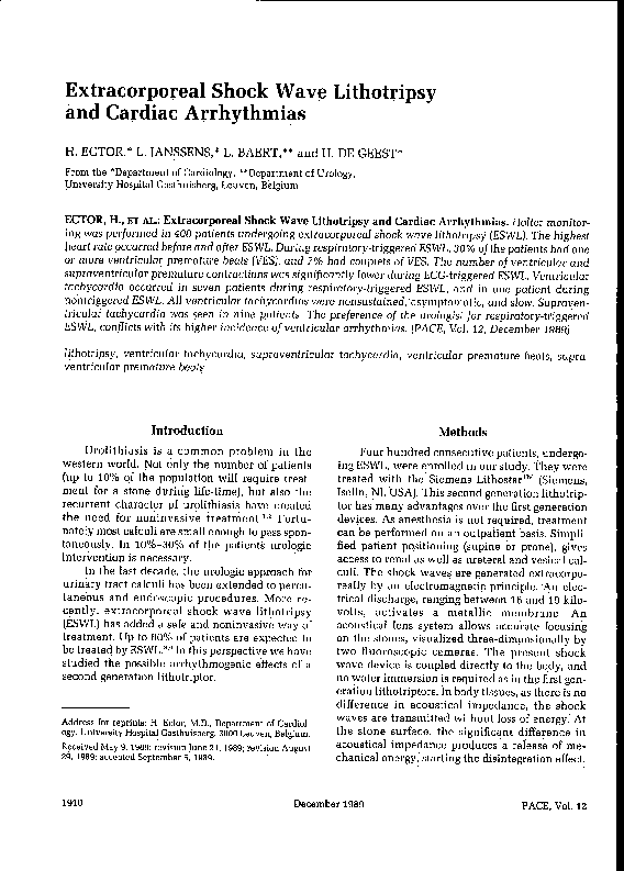 (PDF) Extracorporeal shock wave lithotripsy and cardiac arrhythmias