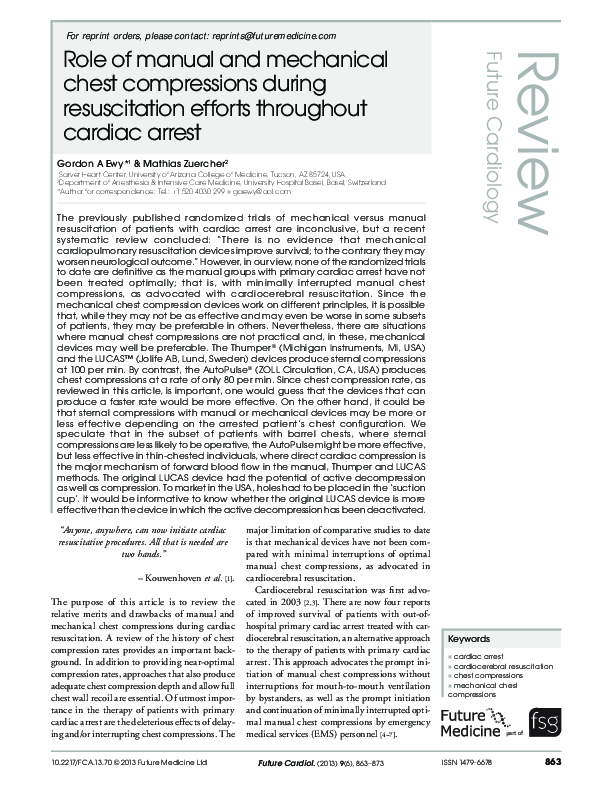 (PDF) Role of manual and mechanical chest compressions during ...