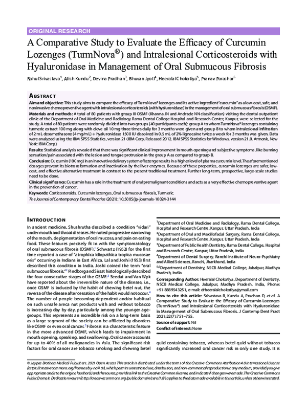 (PDF) A Comparative Study to Evaluate the Efficacy of Curcumin Lozenges ...