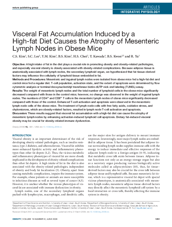 (PDF) Visceral Fat Accumulation Induced by a High-fat Diet Causes the ...