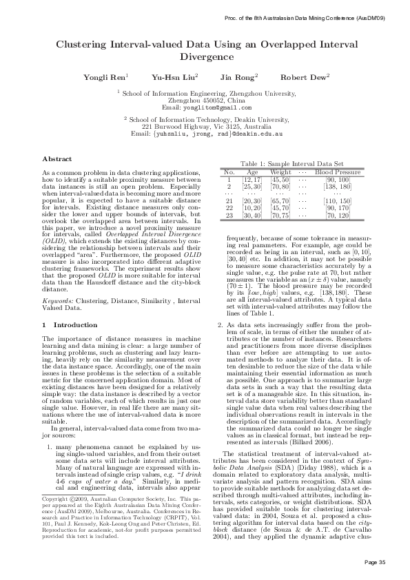 (PDF) Clustering interval-valued data using an overlapped interval divergence
