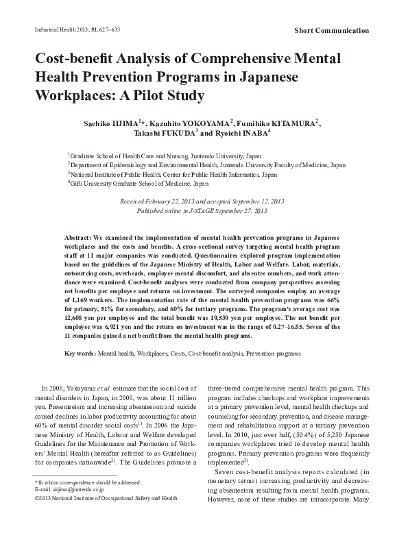 (PDF) Cost-benefit Analysis of Comprehensive Mental Health Prevention Programs in Japanese ...