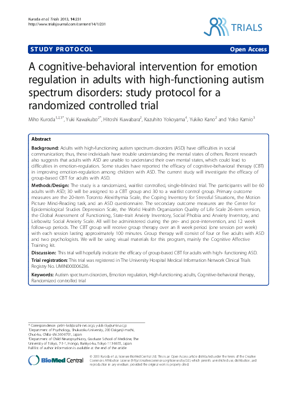 (PDF) A cognitive-behavioral intervention for emotion regulation in ...