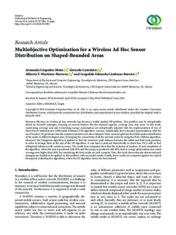Pdf Multiobjective Optimization For A Wireless Ad Hoc Sensor Distribution On Shaped Bounded Areas 