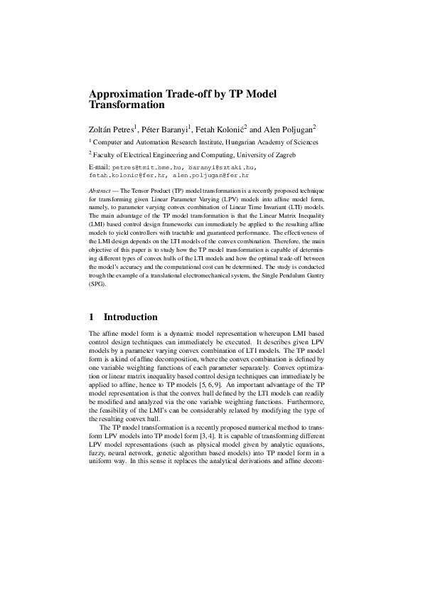 (PDF) Approximation Trade-off by TP Model Transformation