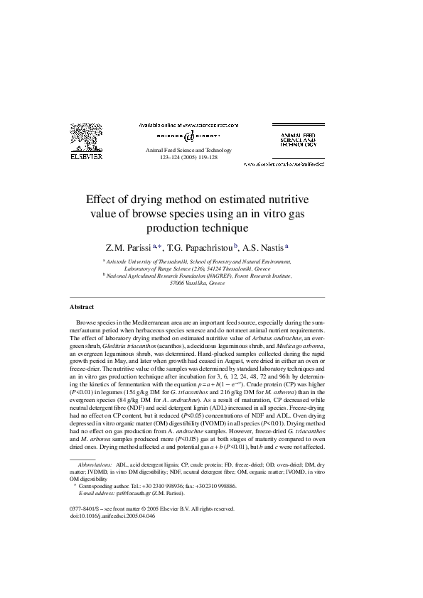 Pdf Effect Of Drying Method On Estimated Nutritive Value Of Browse