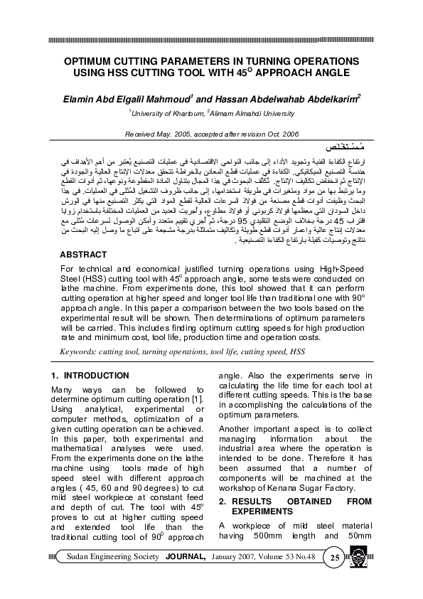 (PDF) Optimum Cutting Parameters in Turning Operations using HSS ...