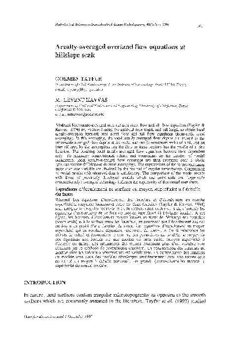 (PDF) Areally-averagei overland flow equations at hillslope scale