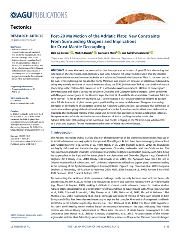 (PDF) Kinematic Reconstruction of Adriatic Plate Motion and Decoupling