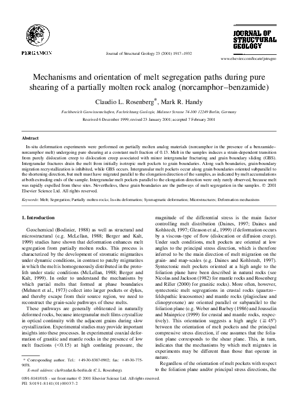 (PDF) Mechanisms and orientation of melt segregation paths during pure ...