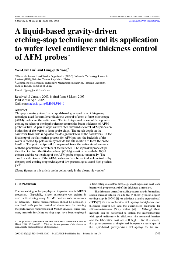 (PDF) Gravity-Driven Etching for AFM Probe Control