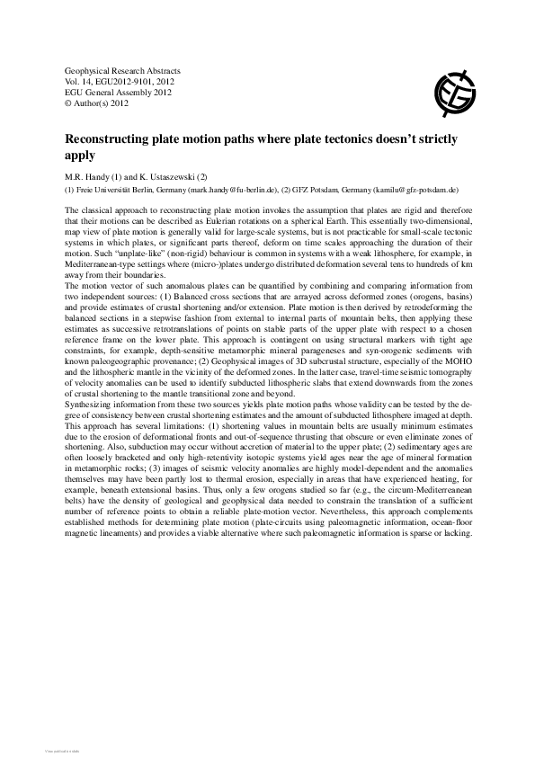 (PDF) Reconstructing plate motion paths where plate tectonics doesn't strictly apply