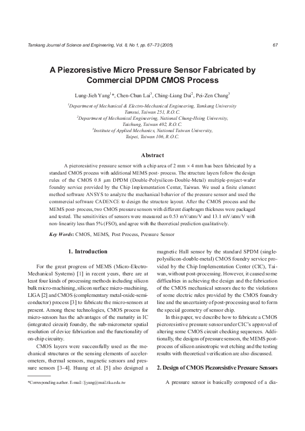 (PDF) A Piezoresistive Micro Pressure Sensor Fabricated by Commercial ...
