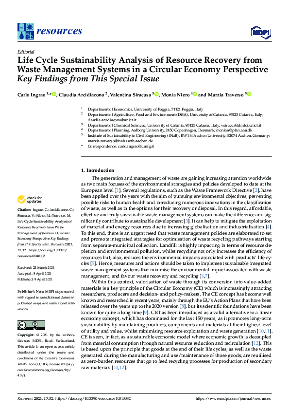(PDF) Life Cycle Sustainability Analysis of Resource Recovery from ...