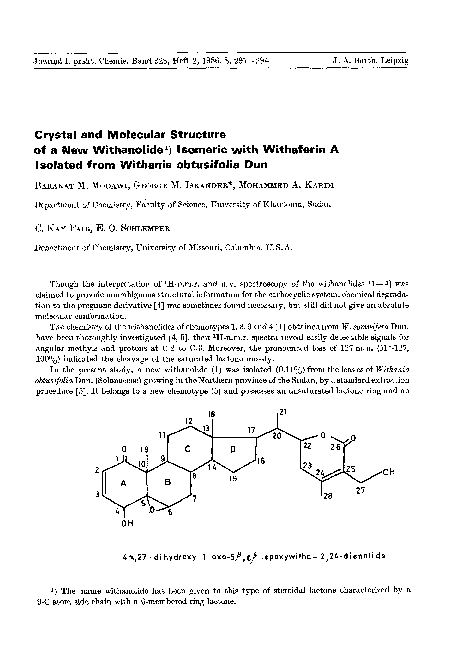 (PDF) Crystal and molecular structure of a new withanolide. Isomeric ...