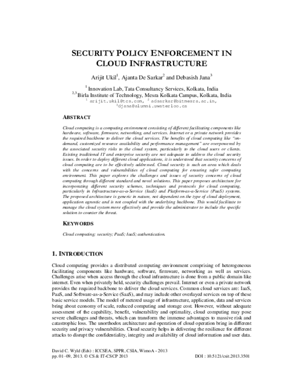 (PDF) Security Policy Enforcement in Cloud Infrastructure