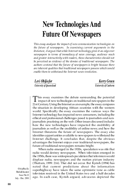(PDF) New technologies and future of newspapers
