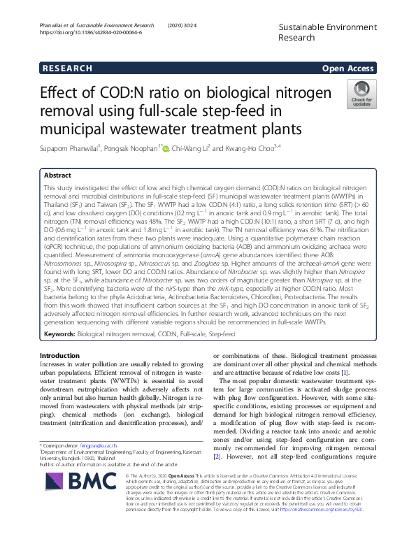 (PDF) Effect of COD:N ratio on biological nitrogen removal using full ...